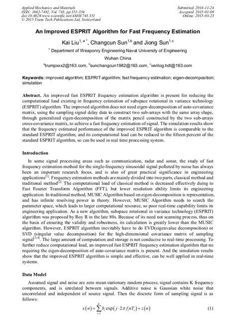 An Improved ESPRIT Algorithm for Fast Frequency Estimation | Scientific.Net