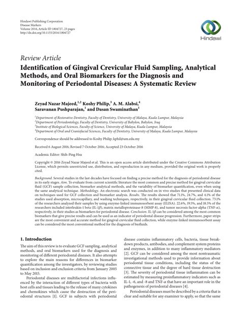 Pdf Identification Of Gingival Crevicular Fluid Sampling Analytical Methods And Oral