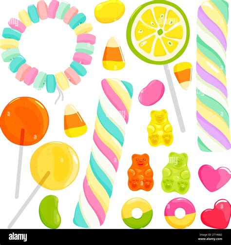 Collection Of Colorful Lollipops Gummy And Jelly Candy Bears Vector Illustration Stock Vector