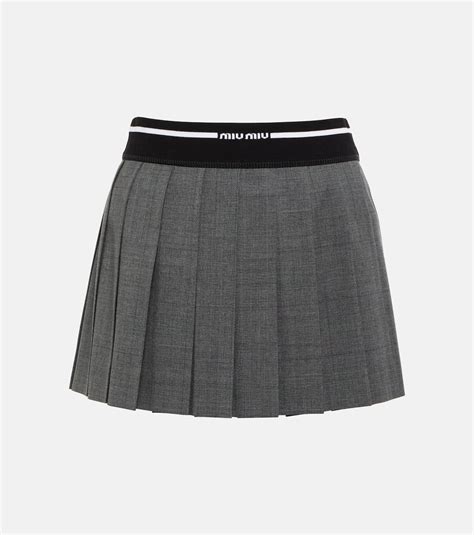 Pleated Virgin Wool Mini Skirt In Grey Miu Miu Mytheresa
