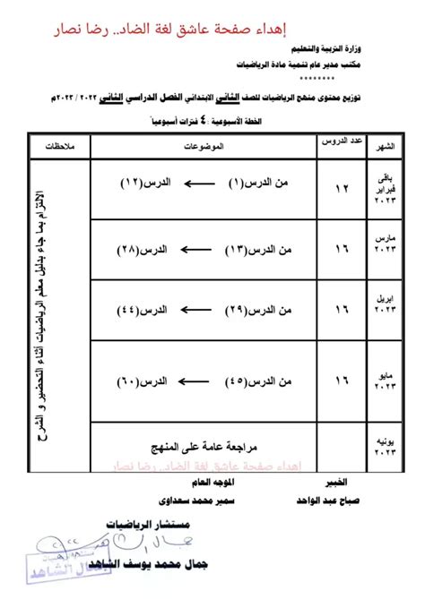 توزيع منهج الرياضيات للصف الثاني الابتدائي للترمين 2022 2023 شبابيك