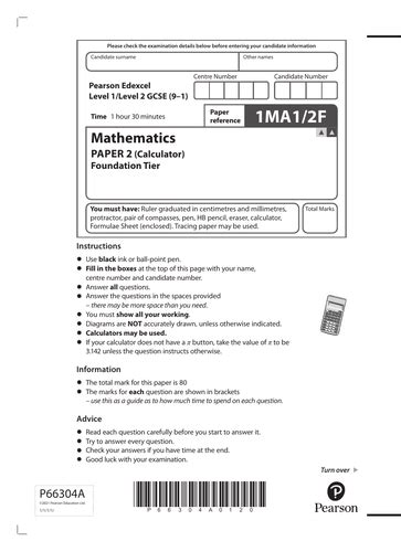 Edexcel Gcse 2022 Mathematics Paper 2 Foundation Tier Teaching Resources