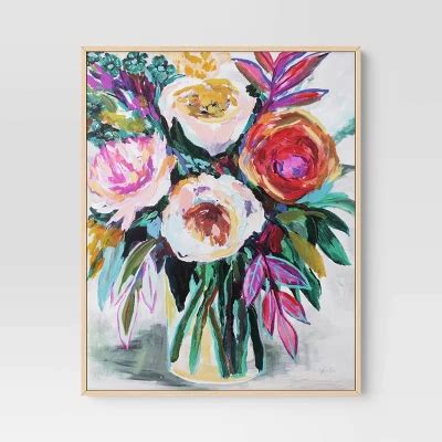 24 X 30 Colorful Floral Framed Canvas Natural Threshold™ Target