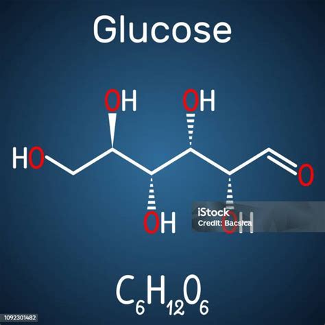 포도 당 분자 선형 형태입니다 진한 파란색 배경에 구조 화학 공식 혈당 테스트에 대한 스톡 벡터 아트 및 기타 이미지 Istock