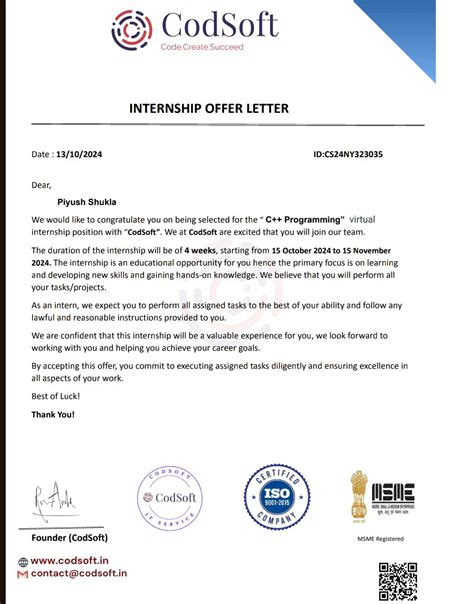 Piyush Shukla On Linkedin Codesoft