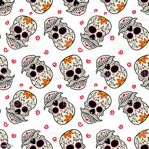 멕시코 설탕 두개골이있는 원활한 패턴 포스터 카드 전단지 배너에 대한 디자인 요소 벡터 일러스트레이션 Carnival에 대한 스톡 벡터 아트 및 기타 이미지 Istock
