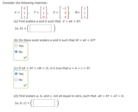 Solved Consider The Following Matrices X Chegg