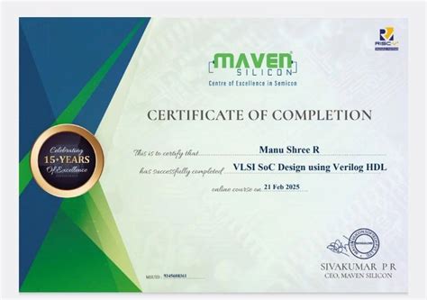 vlsi socdesign veriloghdl certification digitaldesign manushree r