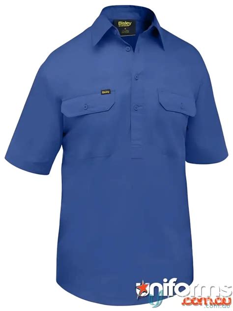 Cool Lightweight Closed Front Shirt Blue Work Uniforms Uniformscomau