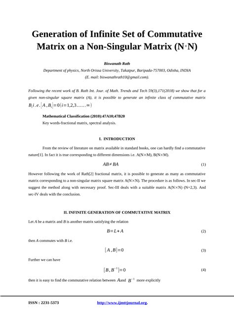 Pdf Generation Of Infinite Set Of Commutative Matrix On A Non
