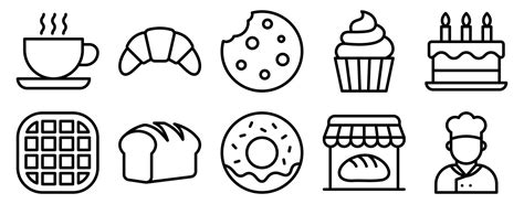 Bakery Icon Set Line Style Collection Representing Baked Goods And
