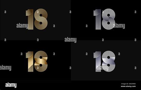 Number Design Line Stripes In Luxury Gold 18th 18th Years Anniversary