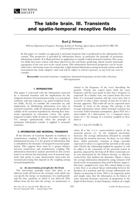 Pdf The Labile Brain Iii Transients And Spatio Temporal Receptive