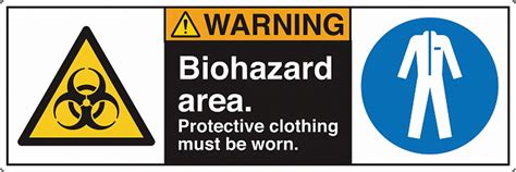 Ansi Z535 안전 표지 마킹 라벨 기호 픽토그램 표준 경고 생물학적 위험 지역 보호복은 텍스트 풍경 블랙 02가 있는 두 개의 기호를 착용해야 합니다 생물위해표시에