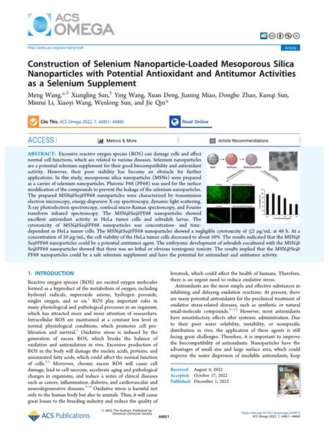 Pdf Construction Of Selenium Nanoparticle Loaded Mesoporous Silica Nanoparticles With