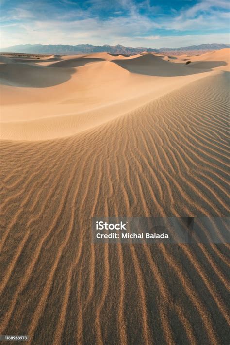 메스키트 플랫 모래 언덕에서 이른 아침 햇빛 모래 언덕과 산 데스 밸리 국립 공원 캘리포니아 미국 스토브 파이프 우물 모래 언덕 모래 아름다운 배경에 아주 좋은 구조 0명에