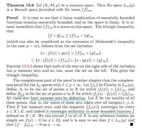 Understanding Thm 13 6 In Bruckners Real Analysis Completeness Of L { Infty} Mathematics