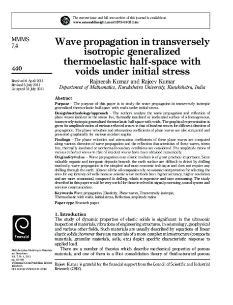 Pdf Wave Propagation In Transversely Isotropic Generalized