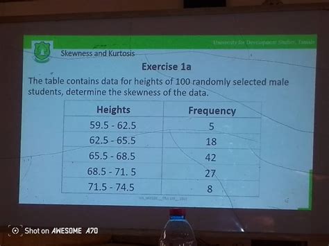 Skewness And Kurtosis Exercise 1a The Table Contains Data For Heights