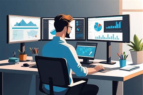 Premium AI Image Illustrate A Person With A Dual Monitor Setup For Enhanced Productivity