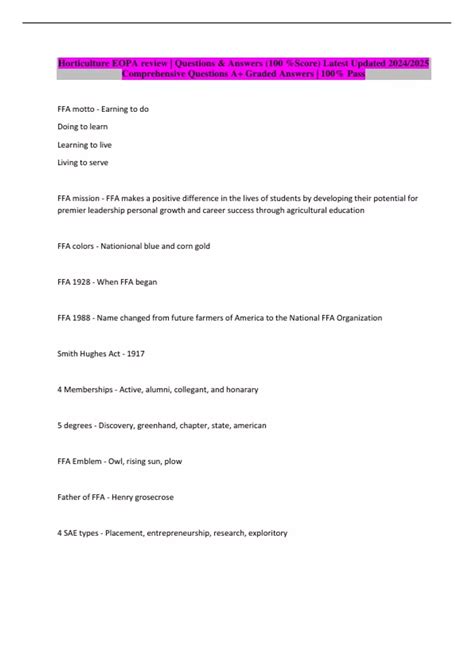 Horticulture Eopa Review Questions And Answers 100 Score Latest Updated 2024 2025