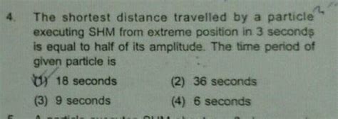 The Shortest Distance Travelled By A Particle Executing Shm From