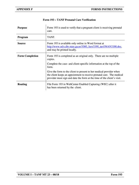 Fillable Online Tanf Prenatal Care Verification Purpose Form 193 Is