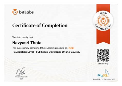 Navyasri Kondra On Linkedin Bitlabs Sql Mysql Databasemanagement Certificatecompletion