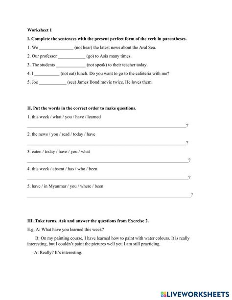 Present Perfect Free Interactive Worksheets 7722662