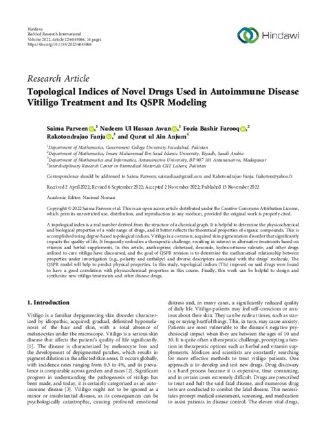 Pdf Topological Indices Of Novel Drugs Used In Autoimmune Disease Vitiligo Treatment And Its