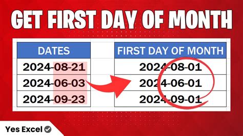 Get First Day Of The Month In Excel Youtube