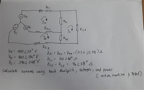 Solved Calculate Currents Ia Ib Ic Using Mesh Chegg