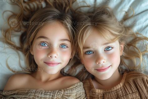 Ai Generated Twin Girls With Captivating Blue Eyes Stock Photo At Vecteezy