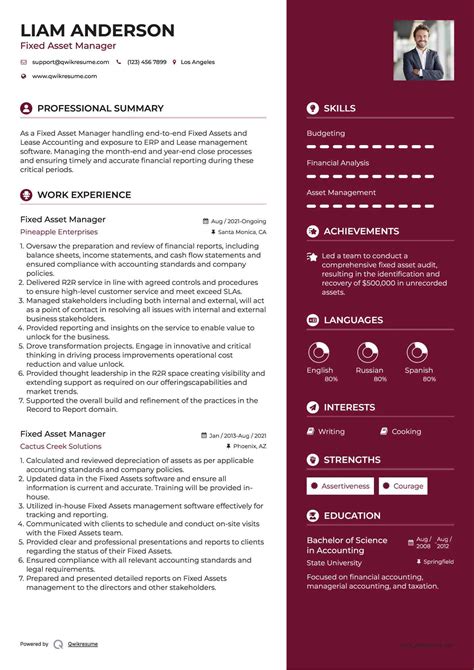 10 Fixed Asset Manager Resume Samples And Templates For 2025