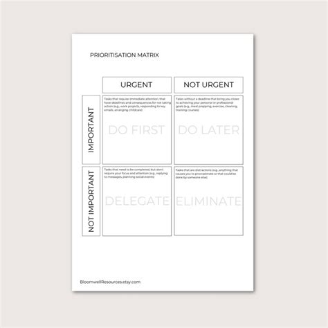 Prioritisation Matrix Printable Digital Download Priority Matrix Priorities Planner