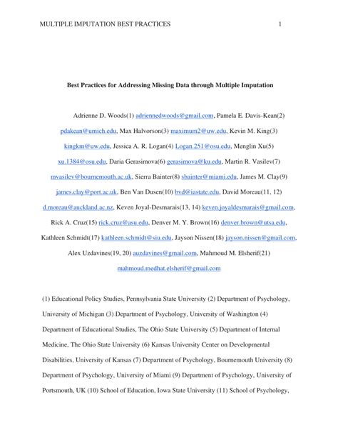 Pdf Best Practices For Addressing Missing Data Through Multiple