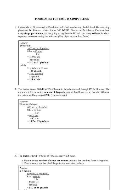iv computation problem set for basic iv computation patient maria 29