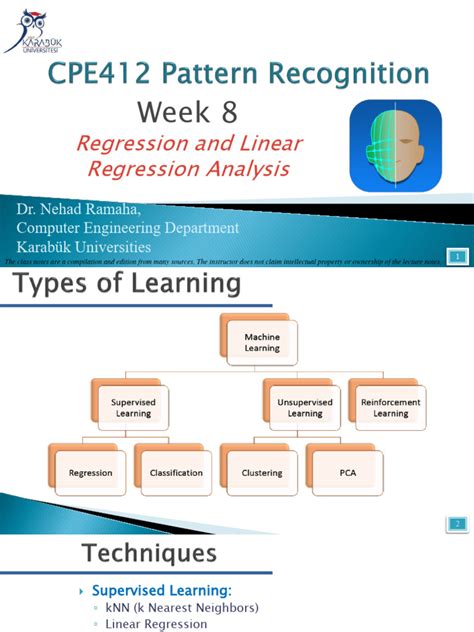 Cpe412 Pattern Recognition Week 8 Pdf Regression Analysis