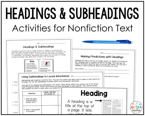 Headings And Subheadings Worksheets Nonfiction Reading Activities Etsy