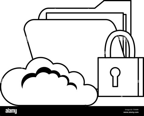 Cloud Computing Folder Padlock Cybersecurity Data Protection Vector Illustration Outline Stock