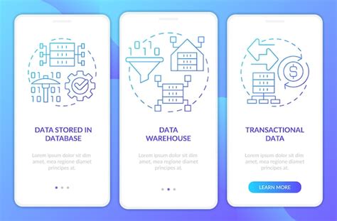 Premium Vector Types Of Data To Mine Blue Gradient Onboarding Mobile App Screen