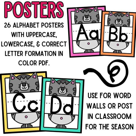 Kindergarten Alphabet Posters Az For Wall Display Cat Theme Tpt