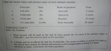 Solved Find The Future Value And Present Value Of Each Ordinary Annuity Principal Rate Mode Of