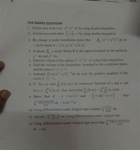 five marks questions1 find the area of the circle x2 y2 a2 by using dou