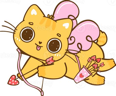 Mignonne Kawaii Valentin Orange Chat Tournage La Flèche Dessin Animé Griffonnage Main Dessin