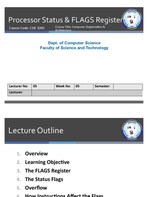 Fall 22 23 Coa Lecture 5 Processor Status And Flags Register Pdf