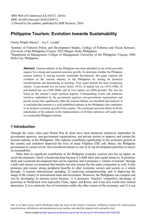 Pdf Philippine Tourism Evolution Towards Sustainability