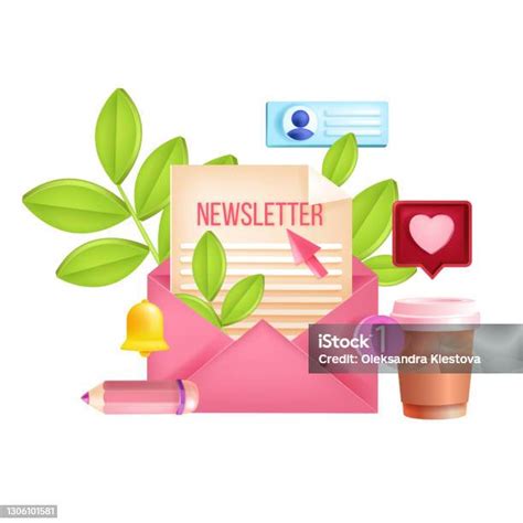 뉴스레터 구독 월간 이메일 벡터 웹 3d 일러스트레이션 봉투 편지 알림 벨 3차원 형태에 대한 스톡 벡터 아트 및 기타 이미지 3차원 형태 고객 참여 기사 출판