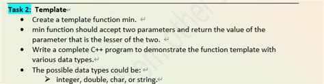 Solved Task Template Create A Template Function Min Chegg Com