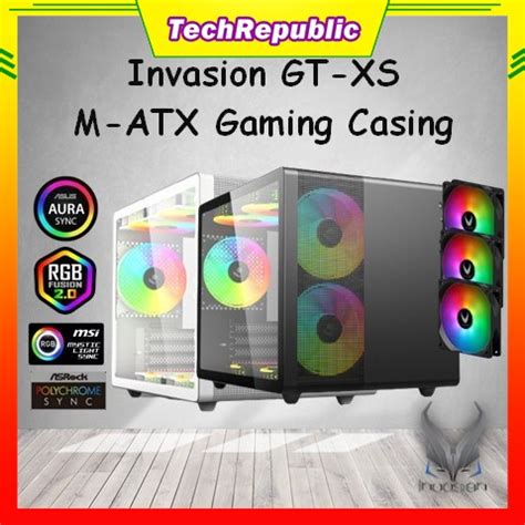 INVASION GT XS M ATX CASING CASE CHASSIS WITH 3 ARGB FAN BLACK WHITE SUPPORT M ATX ITX